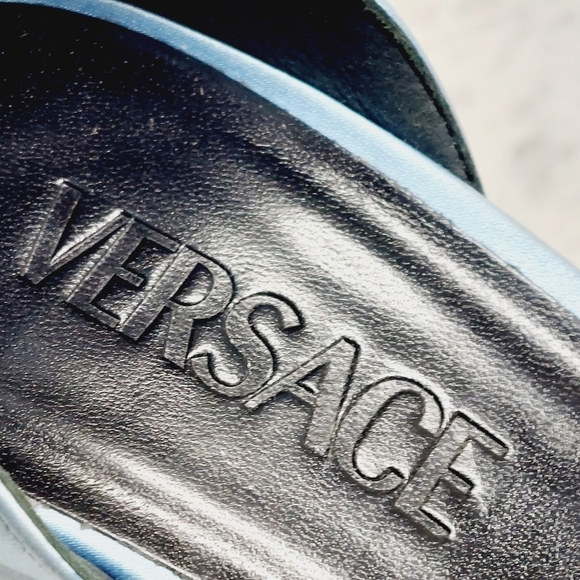 Versace | Shoes | New Versace Medusa Baby Blue High Platform Sandals ...